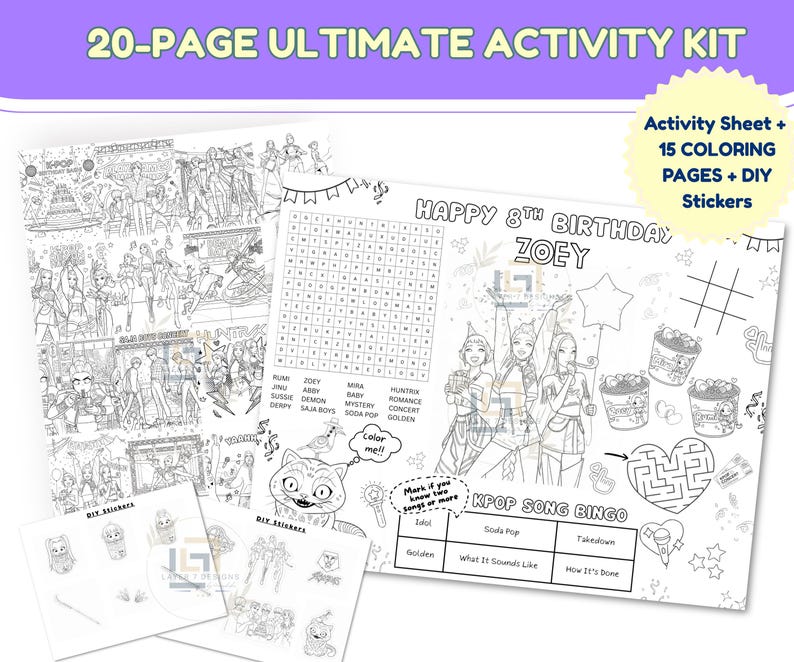 Ultimate Kpop Demon Hunter Party Games | Activity Placemat + Coloring ...