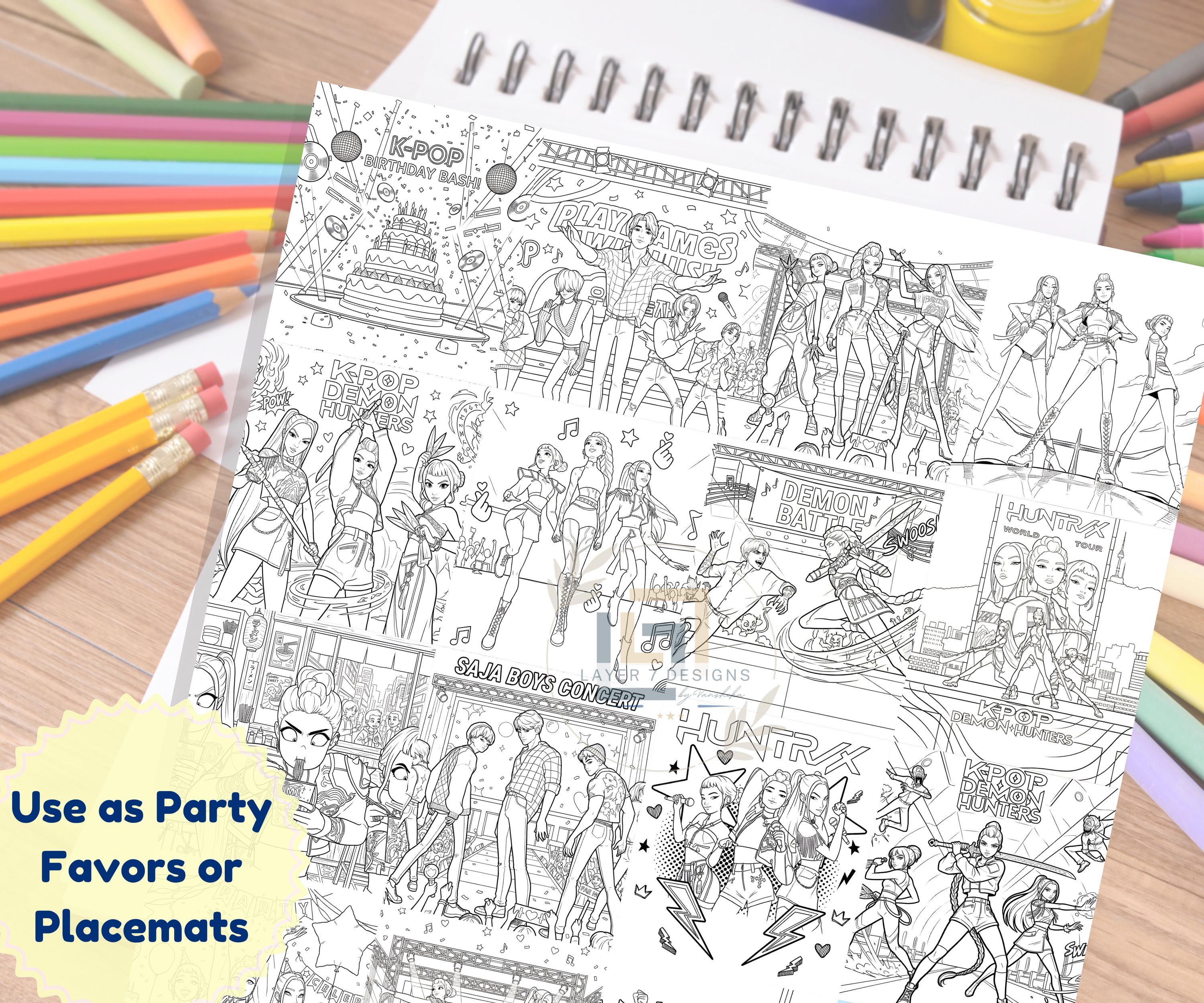 K‑pop Birthday Party Games Printable | Demon Hunter Activity Placemat ...