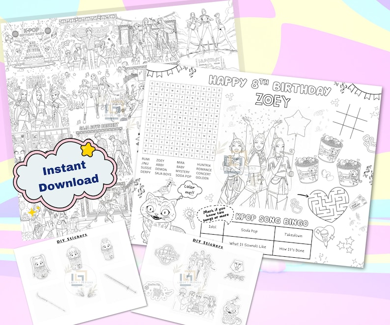 Ultimate Kpop Demon Hunter Party Games | Activity Placemat + Coloring ...