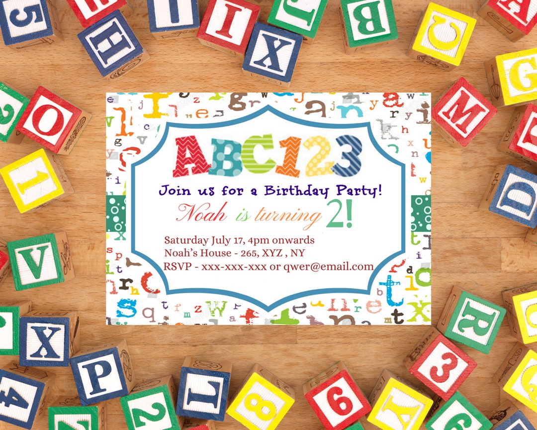 ABC Alphabet Birthday Invitation Editable Canva Template - Etsy