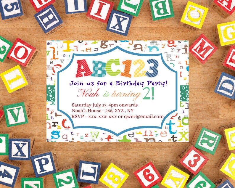 ABC Alphabet Birthday Invitation Editable Canva Template - Etsy