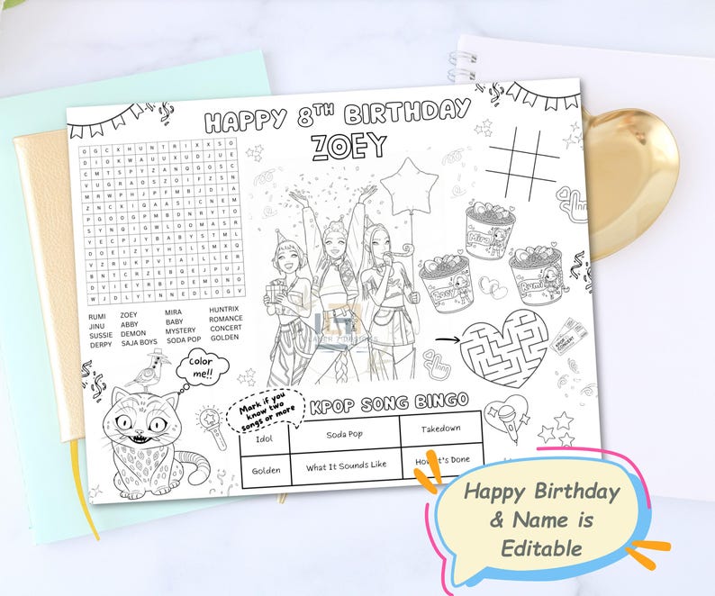 Ultimate Kpop Demon Hunter Party Games | Activity Placemat + Coloring ...