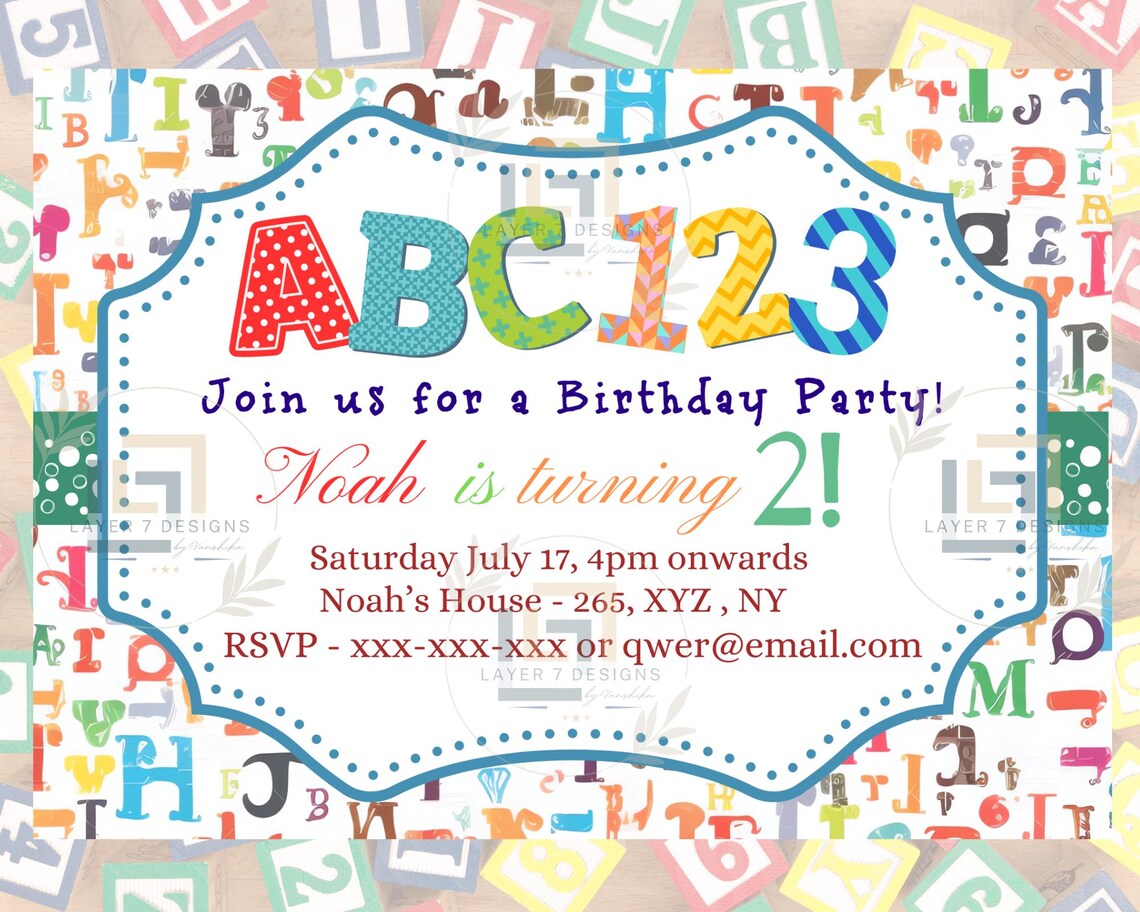 ABC Alphabet Birthday Invitation - Personalized | Made to Order | Kids ...