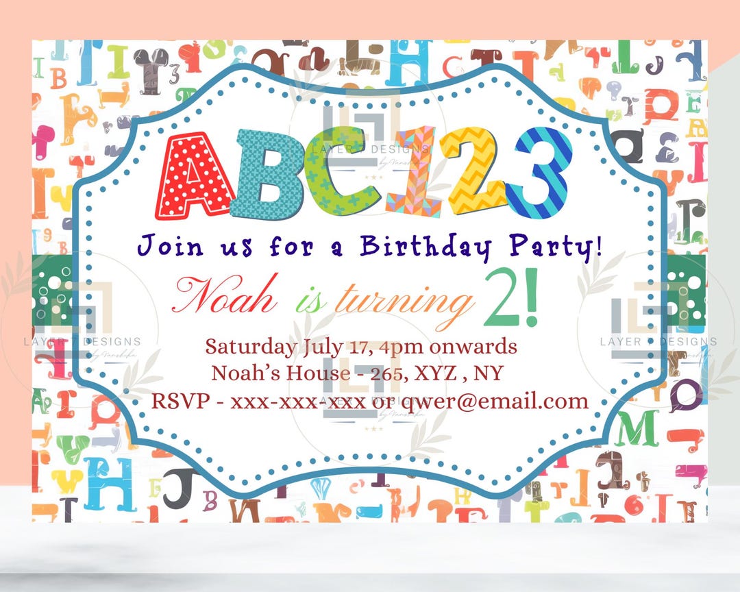 ABC Alphabet Birthday Invitation - Personalized | Made to Order | Kids ...