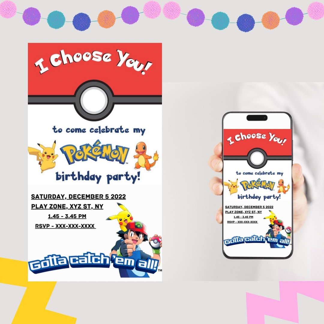 Pikachu Pokemon Birthday Invitation Canva Editable Template Kids Party ...