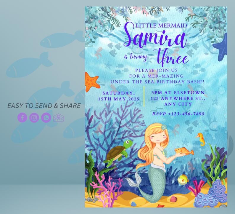 Magical Mermaid Birthday Invitation Personalized Mermaid Theme Invite ...