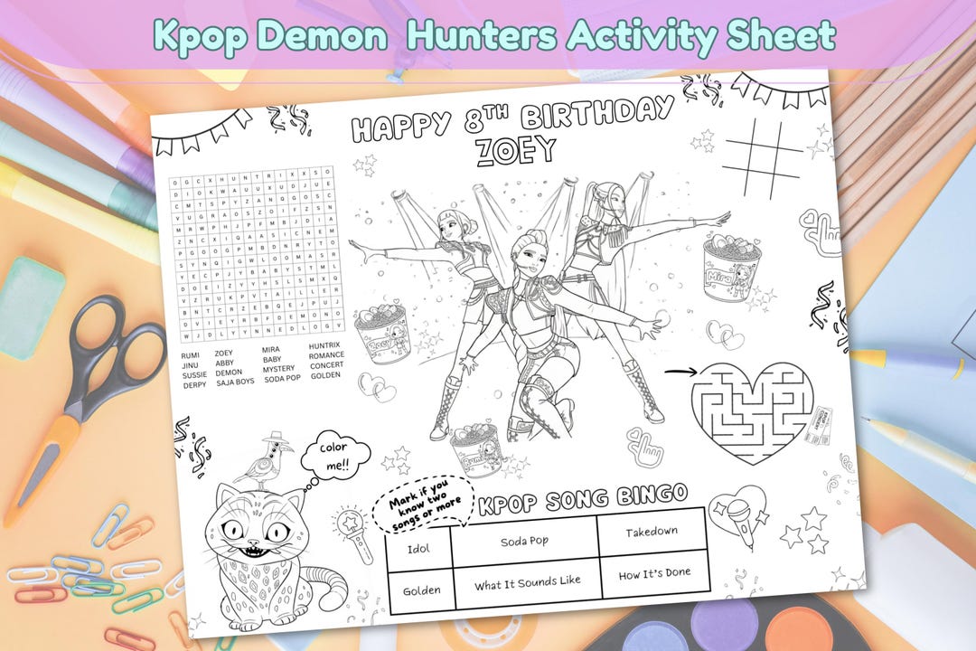 Kpop Demon Hunters Activity Sheet|demon Hunters Party Placemat ...