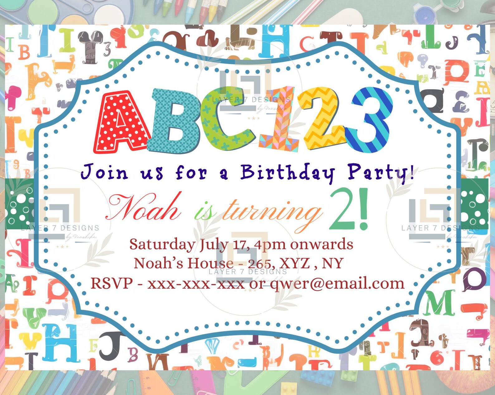 ABC Alphabet Birthday Invitation - Personalized | Made to Order | Kids ...