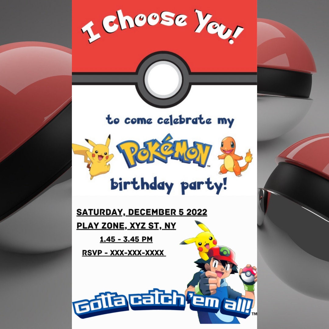 Pikachu Pokemon Birthday Invitation Canva Editable Template Kids Party ...