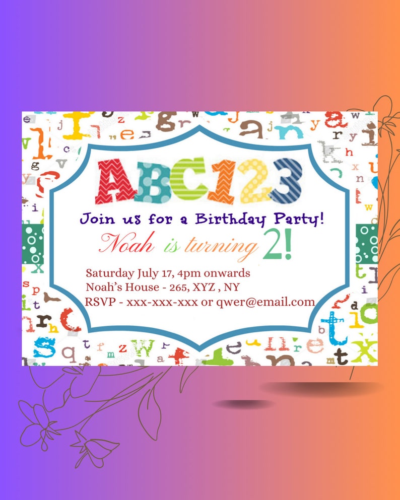 ABC Alphabet Birthday Invitation Editable Canva Template - Etsy