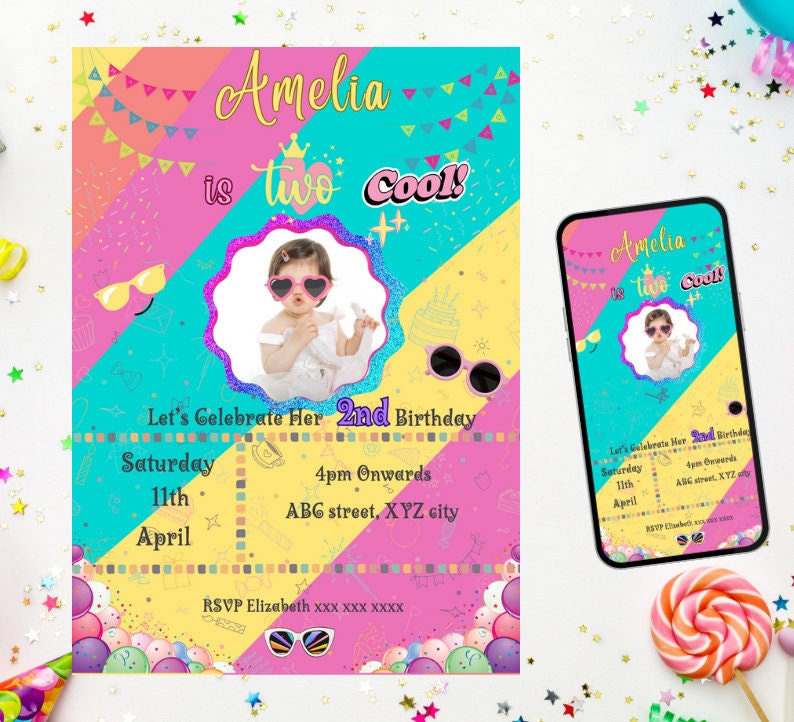 Two Cool Girl's Birthday Invitation Custom Made to - Etsy