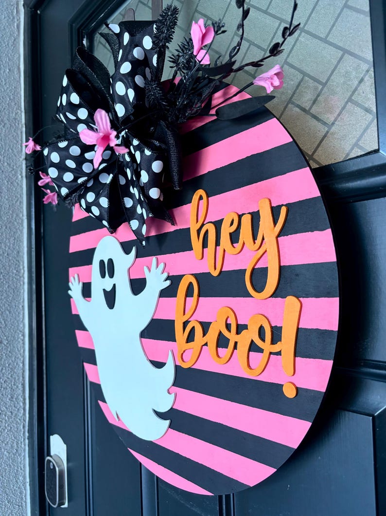 Hey Boo Ghost Door Hanger: Pink & Black Halloween Wreath - Etsy