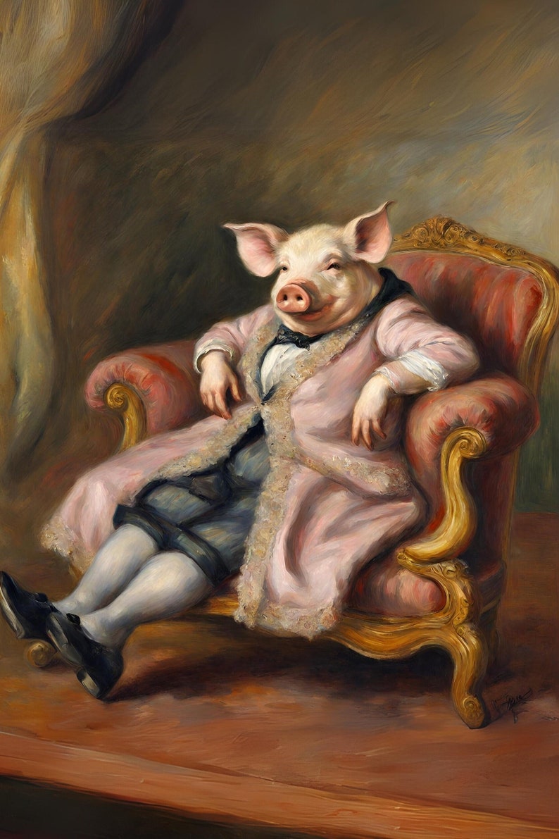 Pig Portrait Trio, Funny Pig Posters, Prints of Pigs, Vintage Style Pig ...