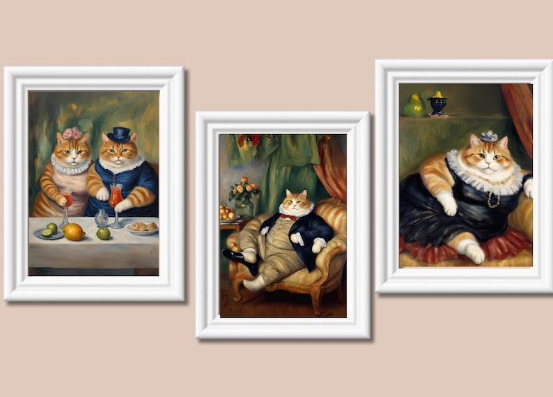Fat Cat Portrait Trio, Funny Cat Posters, Prints for Cat Lover’s ...