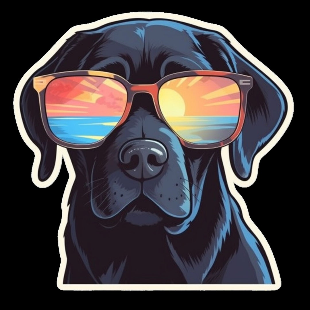 Waterproof Vinyl Sticker Black Lab - Labrador Retriever Dog Wearing ...