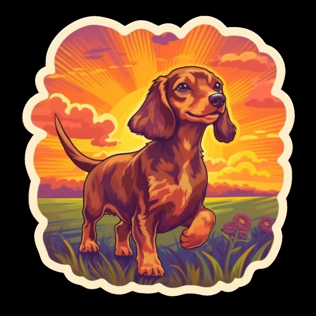 Dachshund Weiner Dog Running Through Beautiful Field at Sunrise, Sunset ...