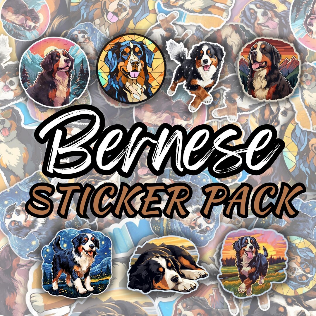 Bernese Mountain Dog Sticker Pack - 7 Waterproof Vinyl Sticker Decals ...