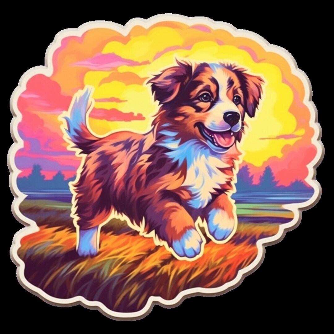 Waterproof Vinyl Sticker Australian Shepherd Aussie Puppy Dog Running ...