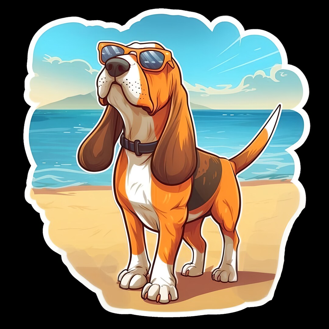 Vinyl Sticker Bassett Hound Dog Chillin on Beautiful Ocean Beach ...