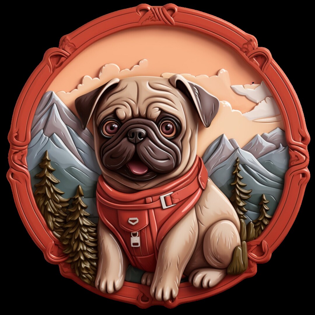 Waterproof Sticker Pug Dog Backpacking Through Beautiful Mountain Scene ...