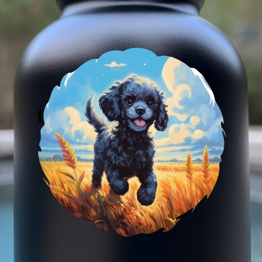 Waterproof Vinyl Sticker Poodle Puppy Dog Running Through Beautiful ...