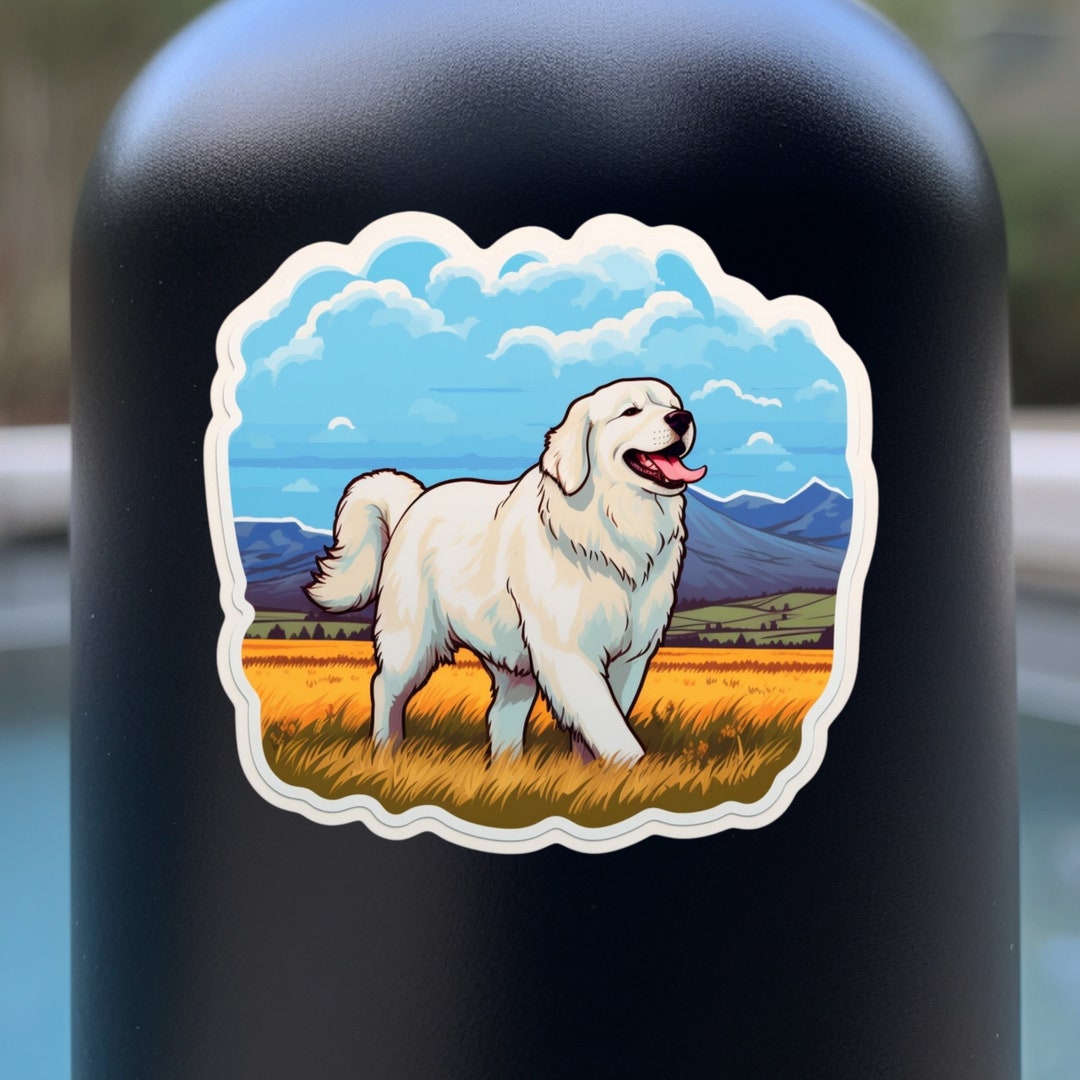 Waterproof Vinyl Sticker Great Pyrenees Dog Running Through Beautiful ...