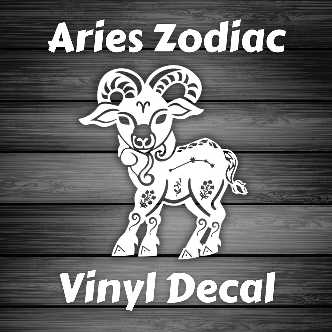 Aries Zodiac Ram Vinyl Car Decal - Includes Glyph, Delphinium ...