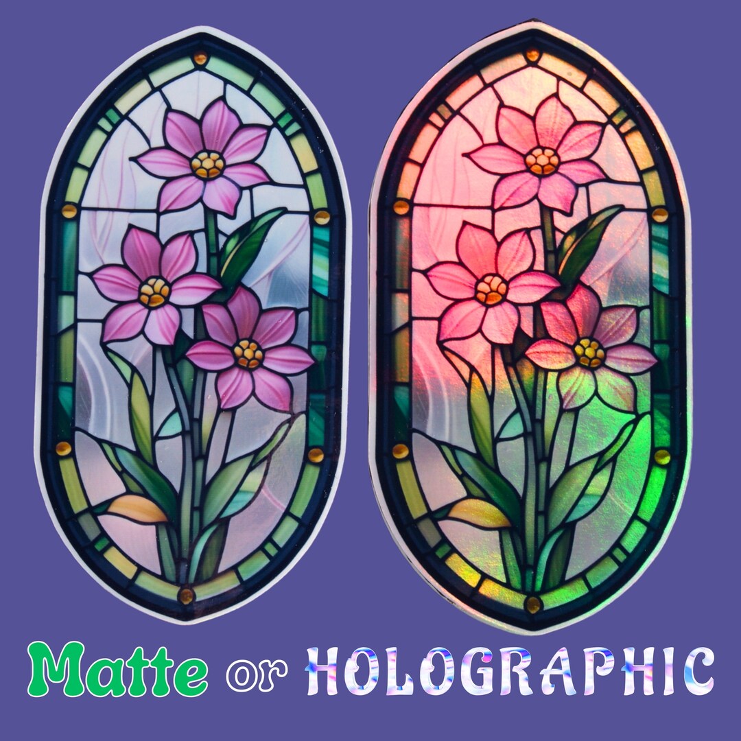 Stained Glass Flower Sticker - Beautiful Floral Artwork W/ Matte or ...
