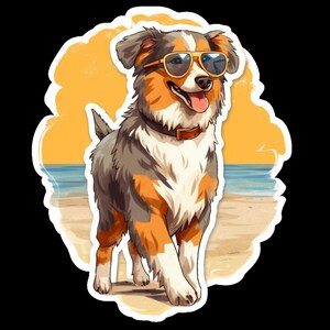 Waterproof Vinyl Sticker Australian Shepherd Aussie Dog Chillin’ on an ...