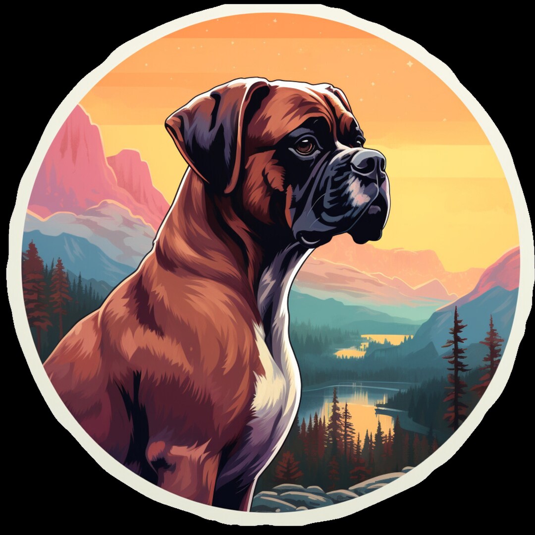Vinyl Sticker Decal Brown Boxer Dog Hiking Through Beautiful Mountains ...