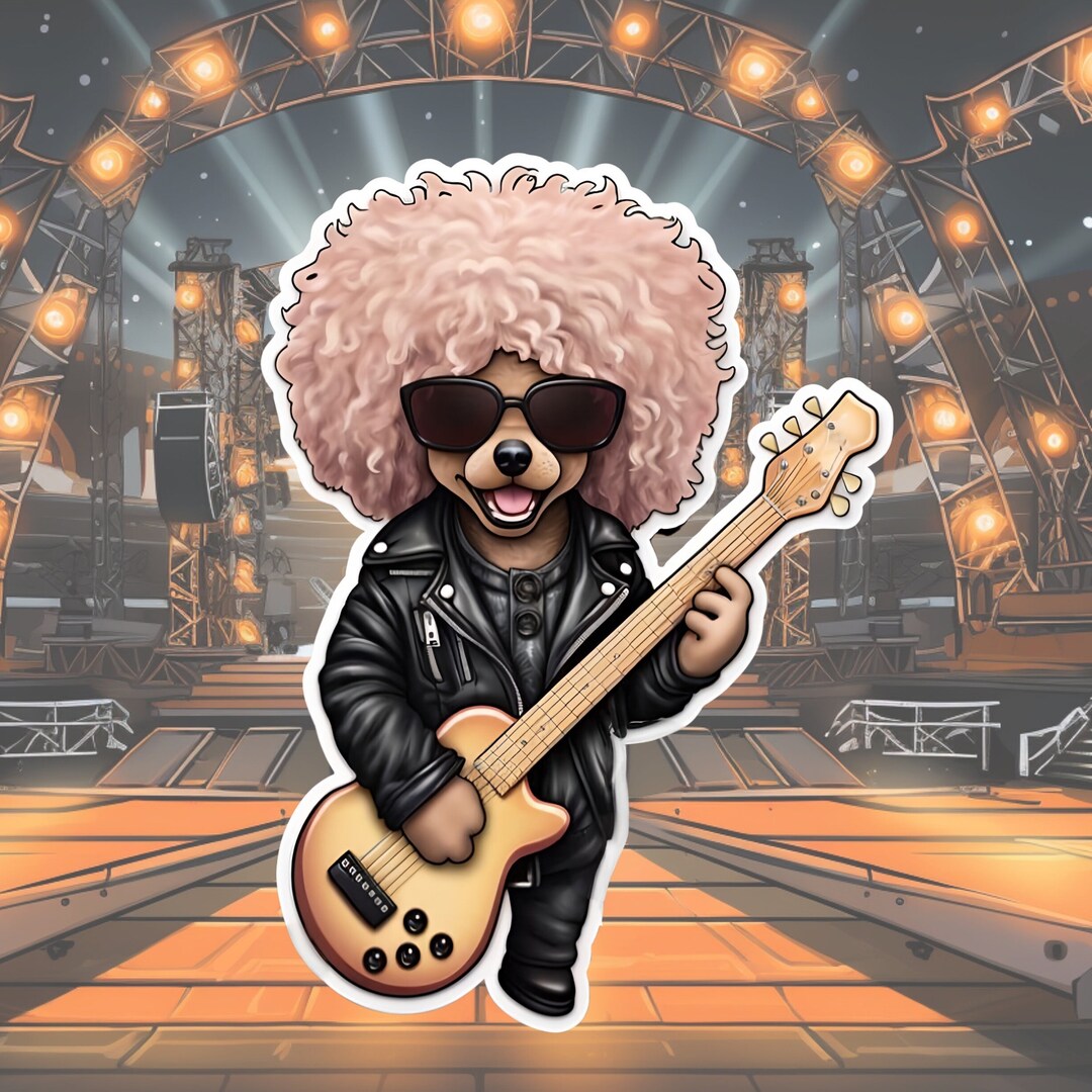 Waterproof Vinyl Sticker Rockstar Poodle Dog , Rockin’ Guitar in ...