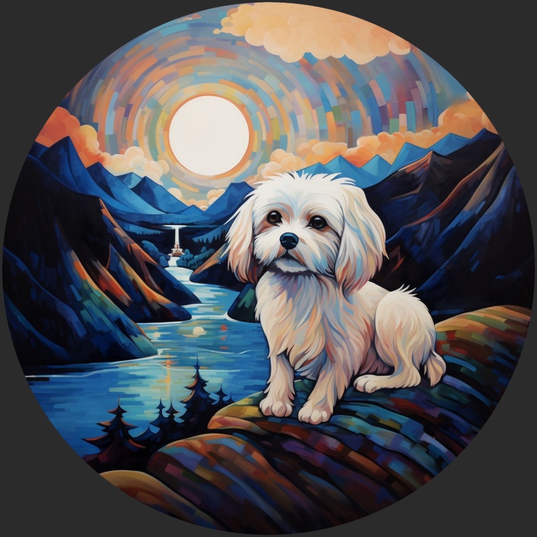 Sticker Maltese Dog Hiking in the Mountains Under the Night Sky and ...
