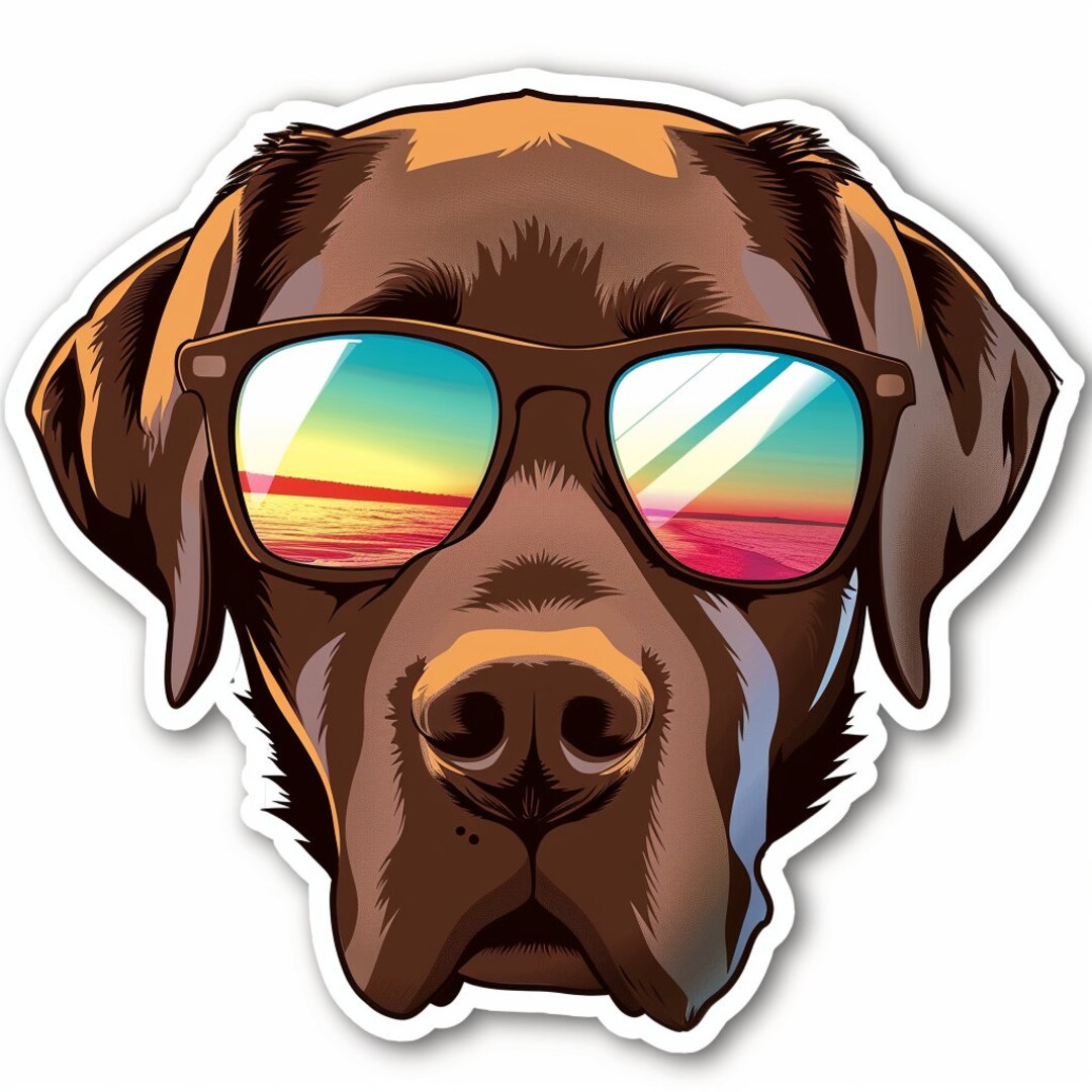 Vinyl Sticker Decal Chocolate Lab Dog Wearing Sunglasses at Beach/lake ...
