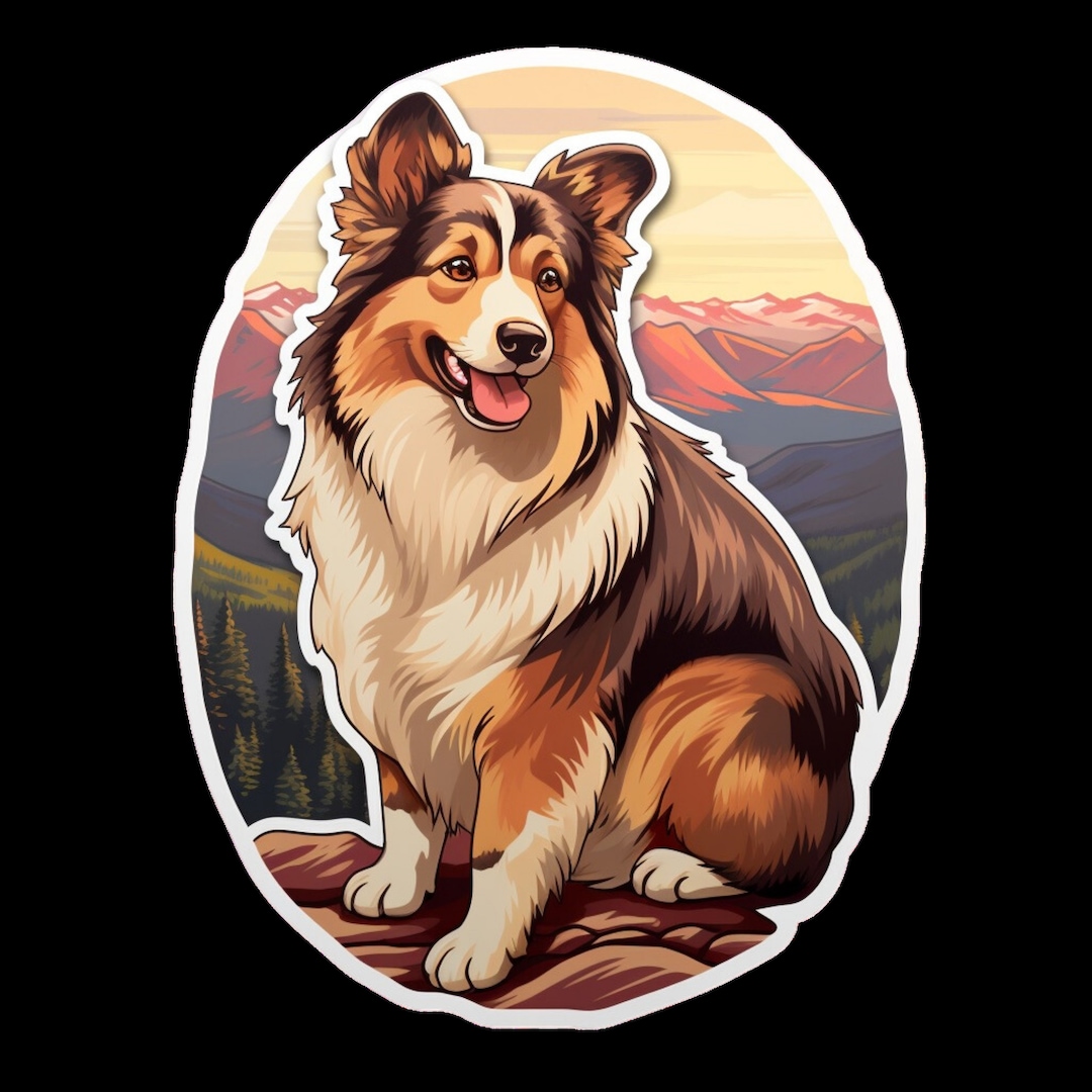 Shetland Sheepdog on Top Beautiful Mountain Vistsetting Vinyl Sticker ...