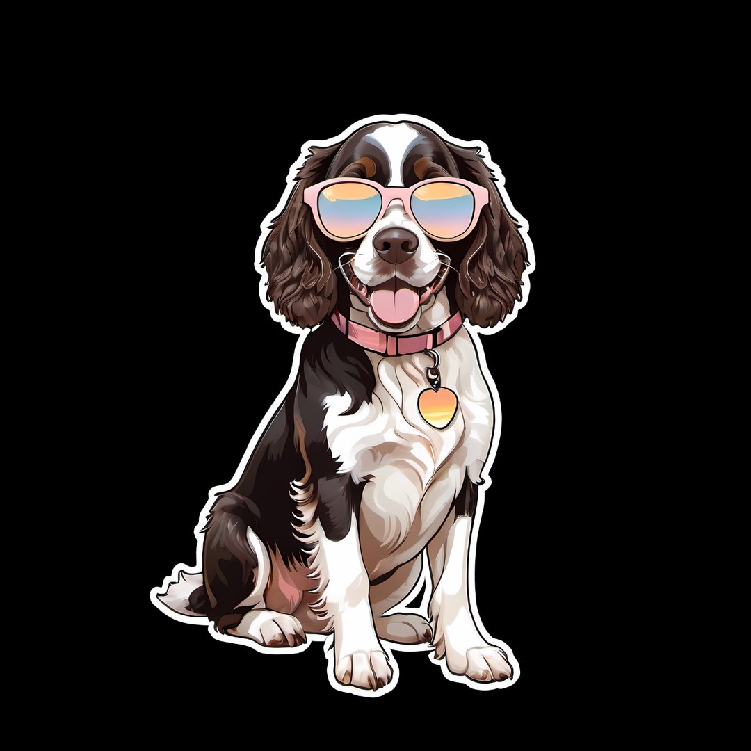 Waterproof Vinyl Sticker English Springer Spaniel Dog Wearing ...
