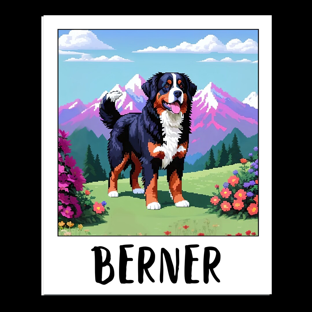 Vinyl Sticker Bernese Mountain Dog Low Resolution Pixel Art Polaroid ...