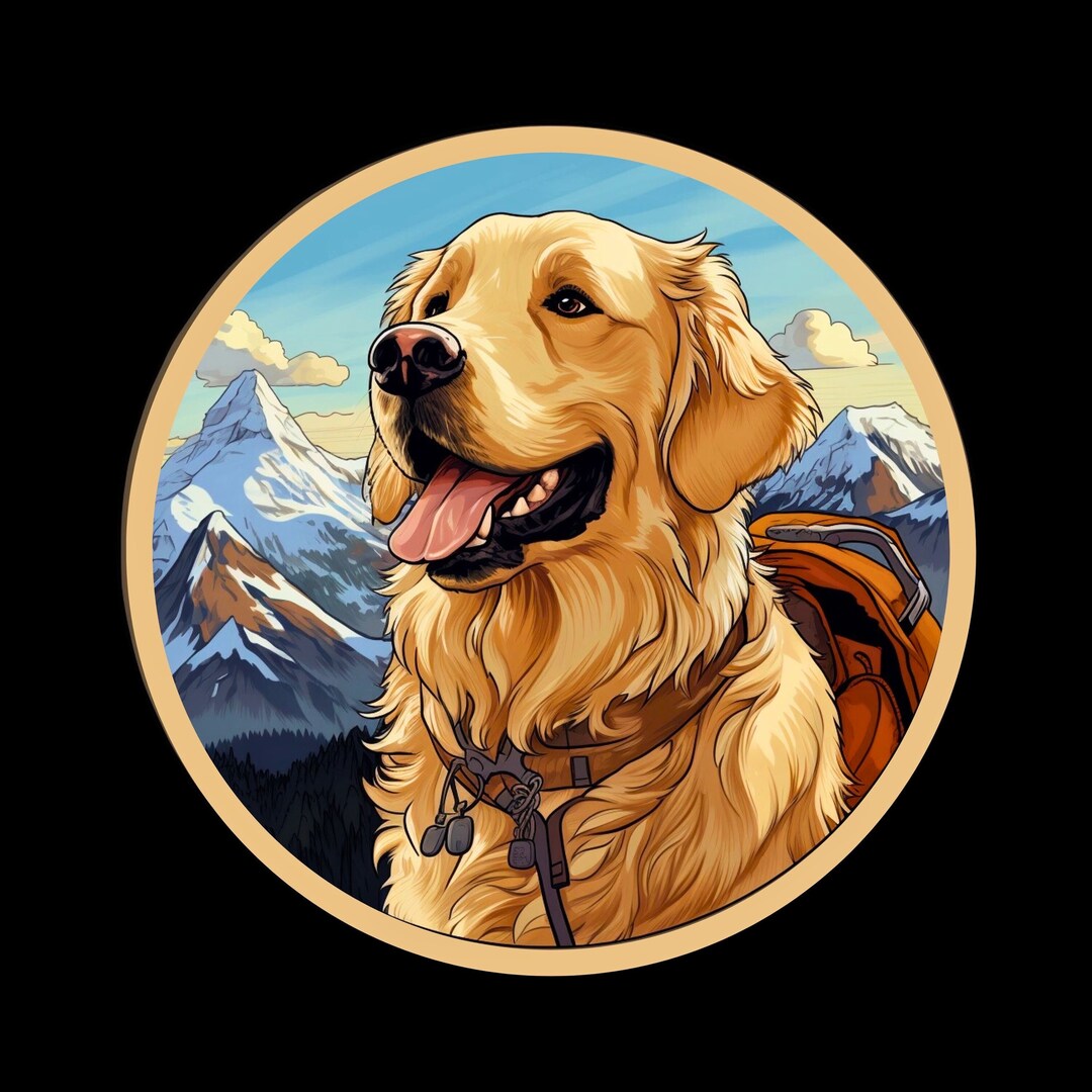 Waterproof Vinyl Sticker Golden Labrador Retriever Dog Backpacking in ...