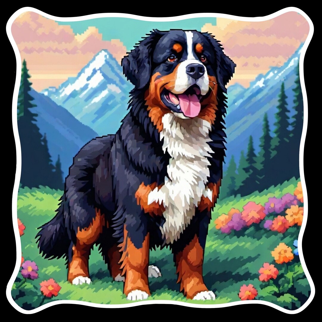 Vinyl Sticker Bernese Mountain Dog Low Resolution Pixel Art Standing in ...