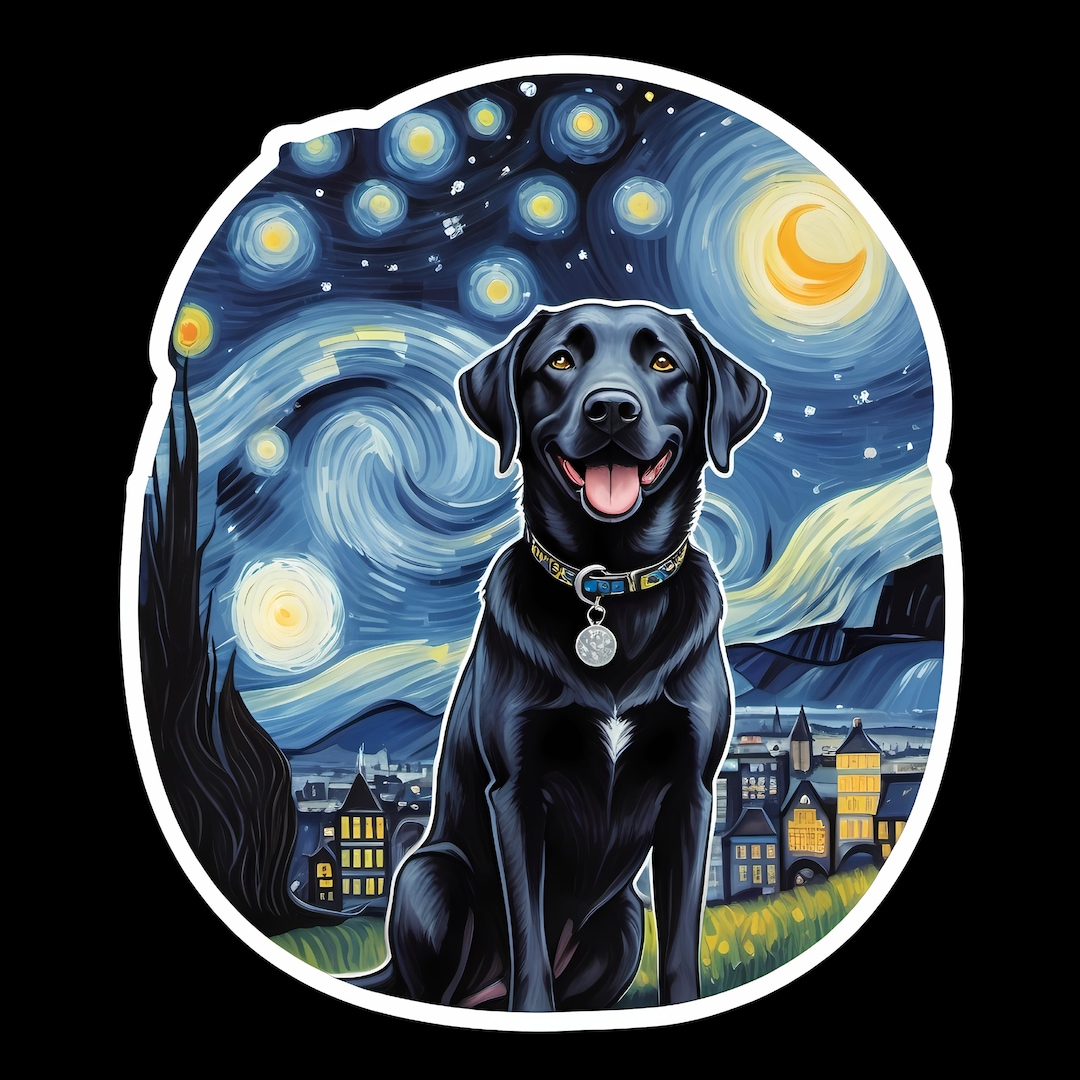 Waterproof Vinyl Sticker Black Lab Labrador Retriever Dog in the Starry ...
