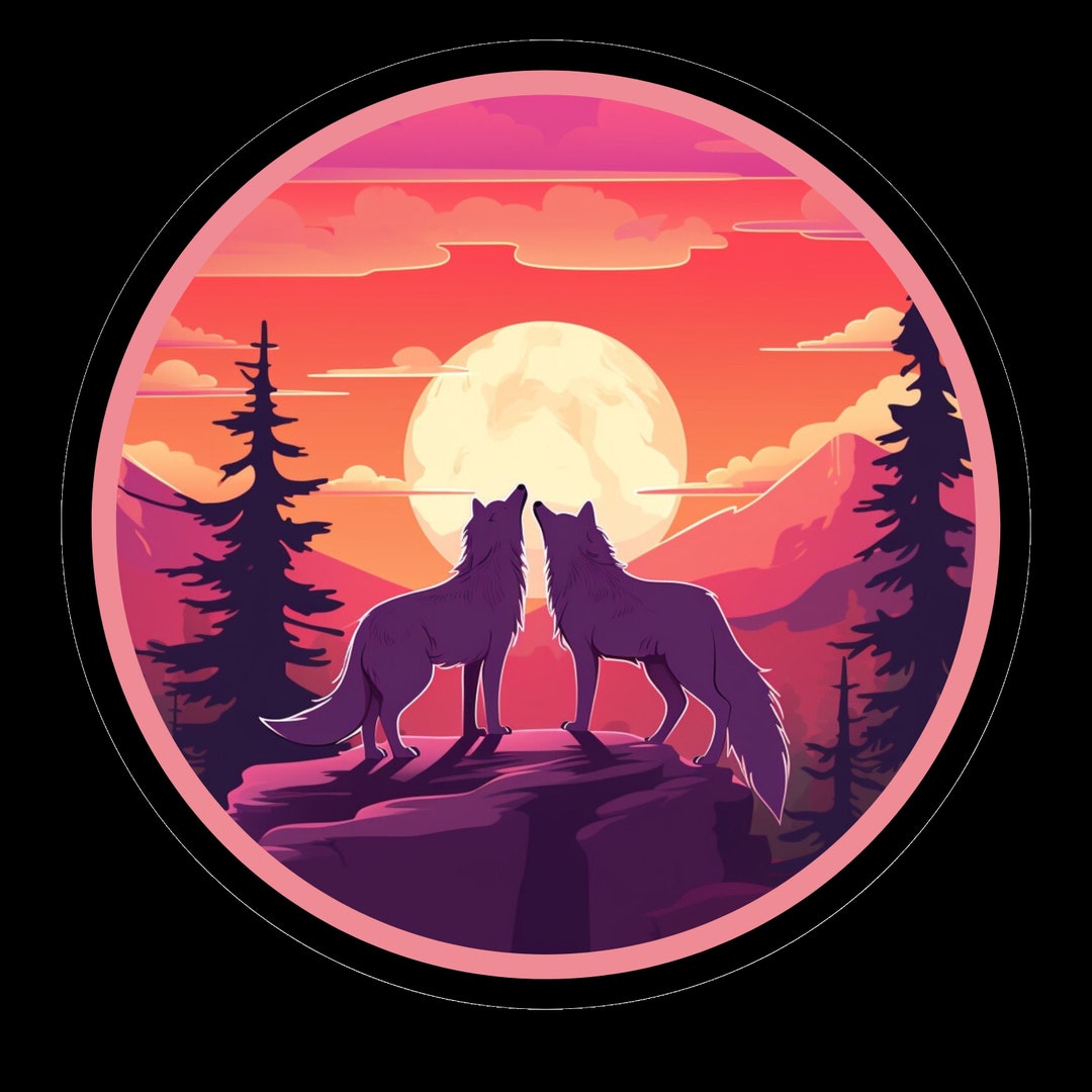 Vinyl Sticker Decal 2 Wolves in Love, Enjoying Each Others Company ...