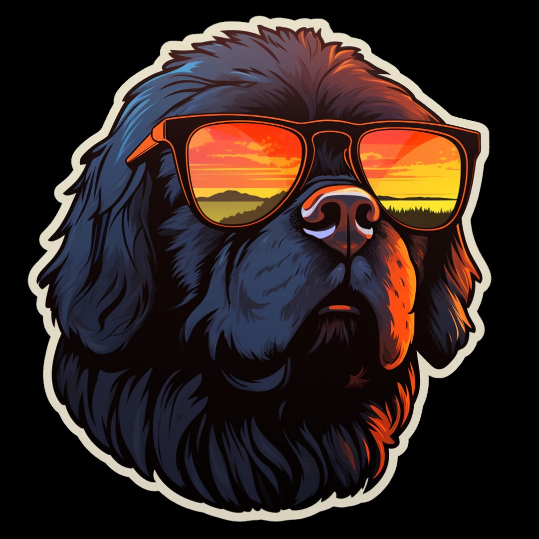 Waterproof Vinyl Sticker Newfoundland Dog Wearing Sunglasses at the ...
