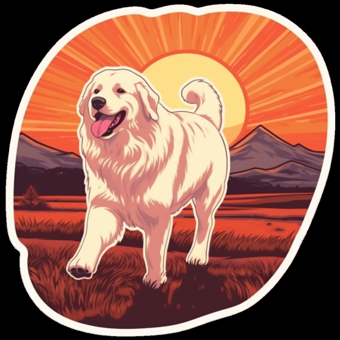 Waterproof Sticker Great Pyrenees Dog Running Through Beautiful Field ...