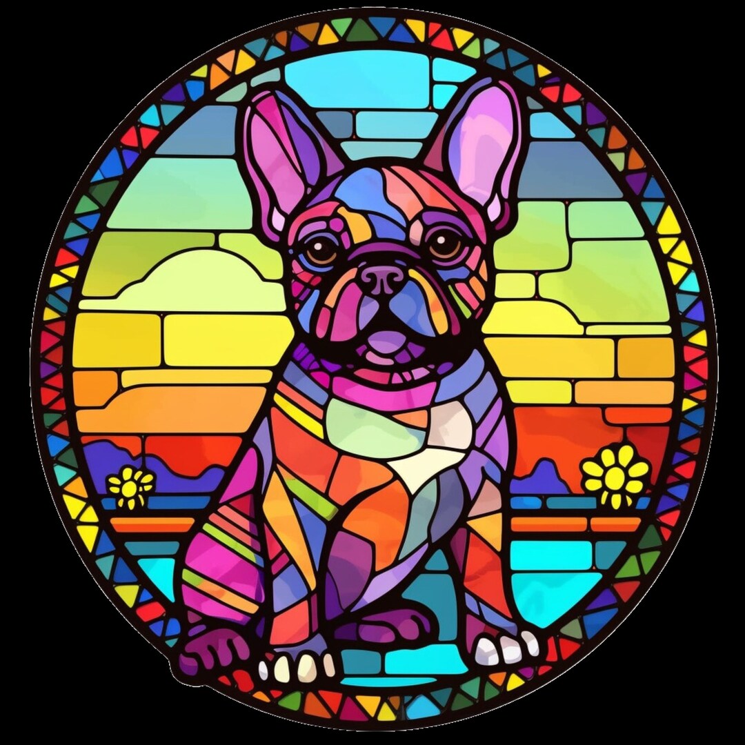 Waterproof Vinyl Sticker French Bulldog - Stained Glass Window - New ...