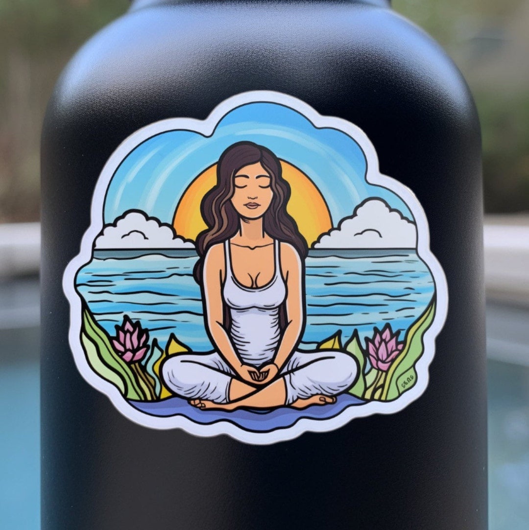 Waterproof Vinyl Sticker Oceanside Woman Meditating Higher Views ...
