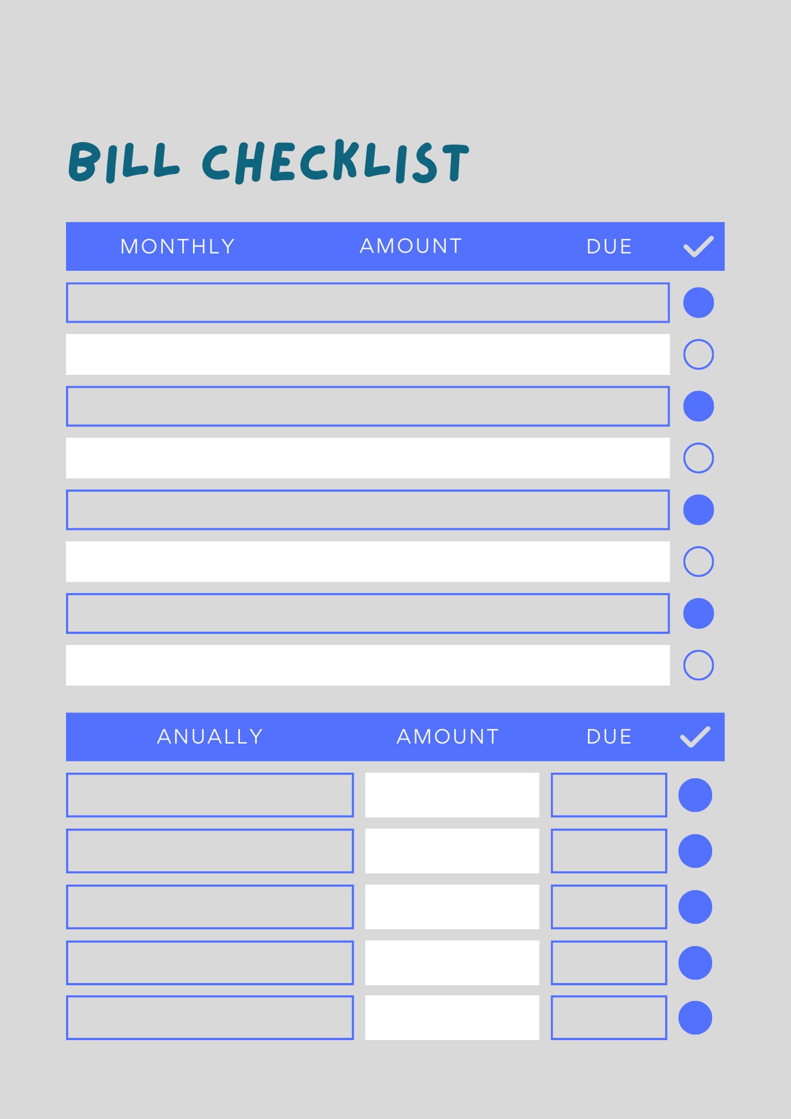 Blue & White Abstract Watercolor Bill Checklist Planner, Bill Tracker ...