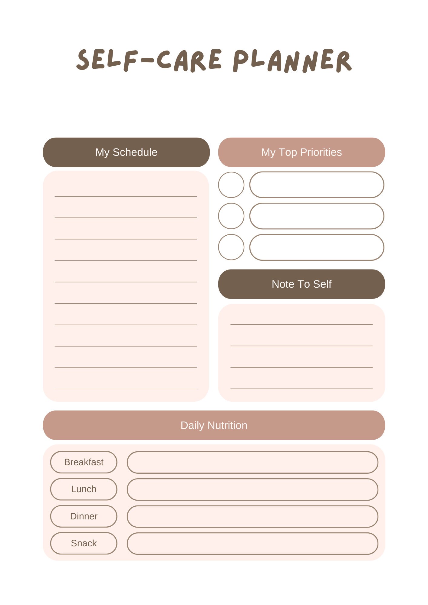 White and Brown Beige Minimalist Selfcare Planner, Printable Selfcare ...