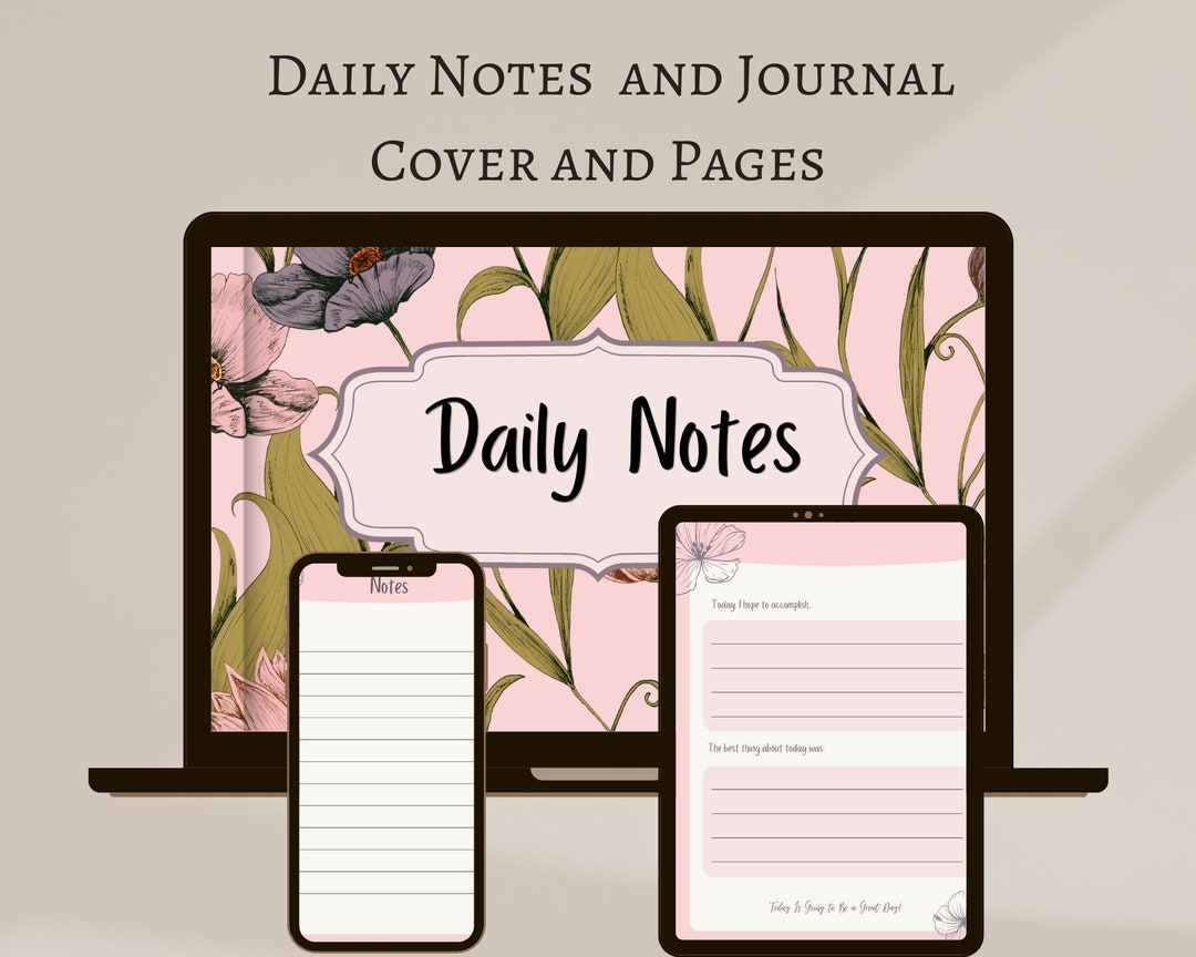 Daily Notes Journal Cover & Pages, Journals and Notebooks, Journal ...