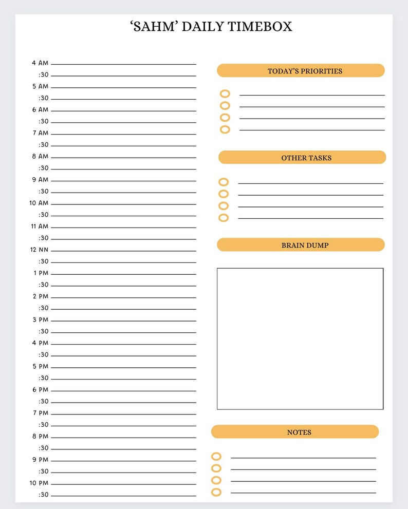 Daily Planner | Daily Time Box | SAHM - Etsy