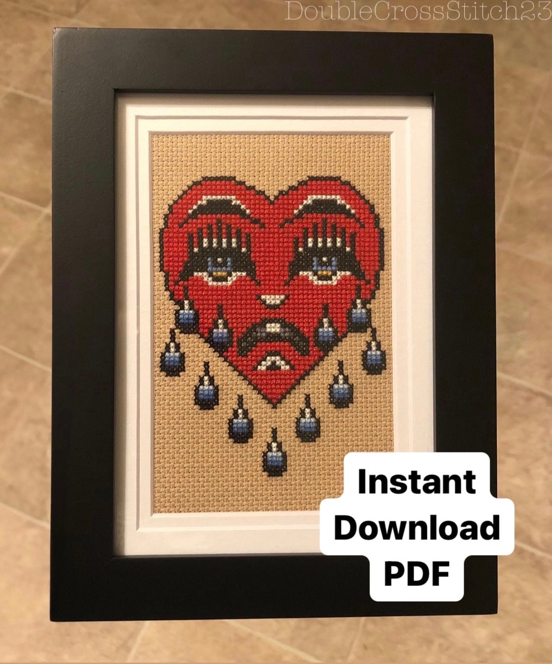 Crying Heart Cross Stitch Pattern PDF, Flash Tattoo Counted Cross ...