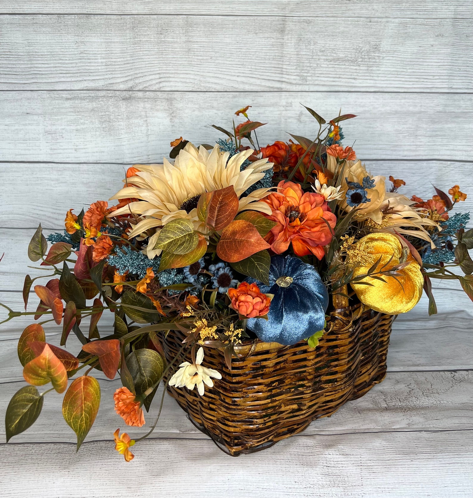Fall Wicker Basket Floral Arrangement, Fall Centerpiece, Fall Mantel ...